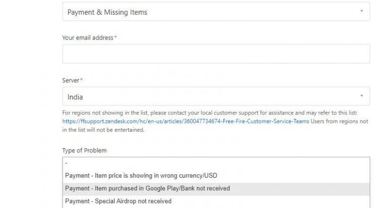 How to contact the Free Fire Help Center for diamond top-up related errors