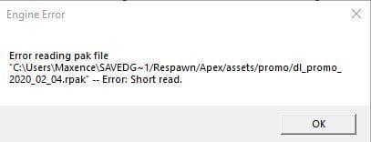 Fixing a "error reading pak file" message in Apex Legends