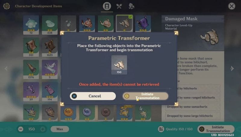 Genshin Impact: How to convert extra materials into useful resources using Parametric Transformer