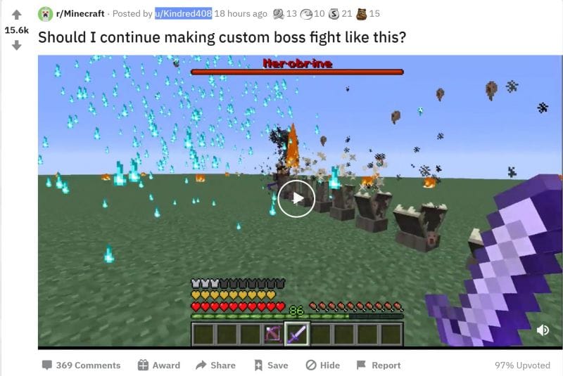 Redditor creates custom boss battles in Minecraft