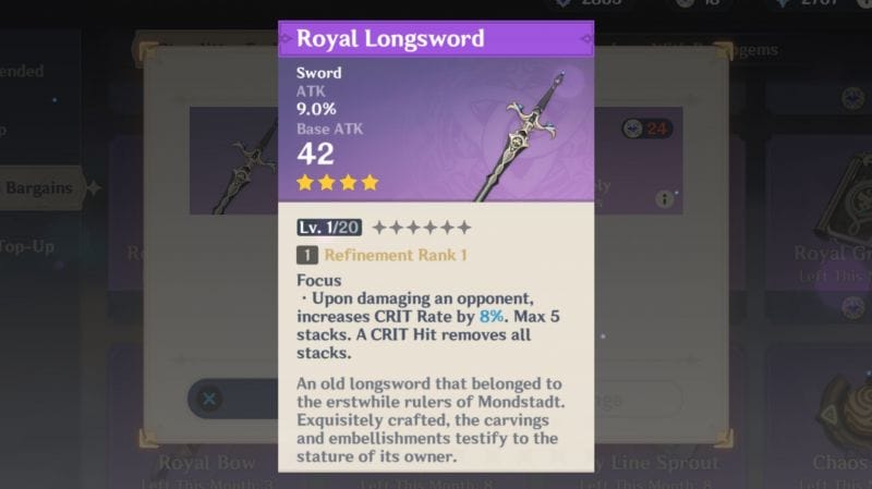 Royal Longsword in Genshin Impact: Should players buy this sword from ...