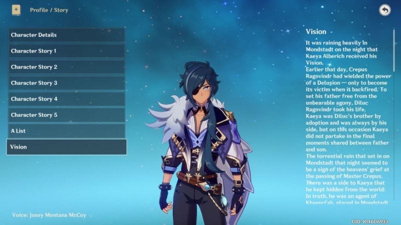 How did Kaeya get his vision in Genshin Impact?