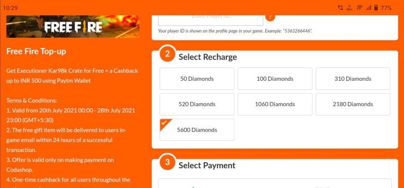 How to top up Free Fire diamonds from Games Kharido & Codashop in July 2021