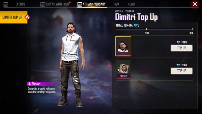 Garena Free Fire Dimitri Top Up event: Free Dimitri character and other ...