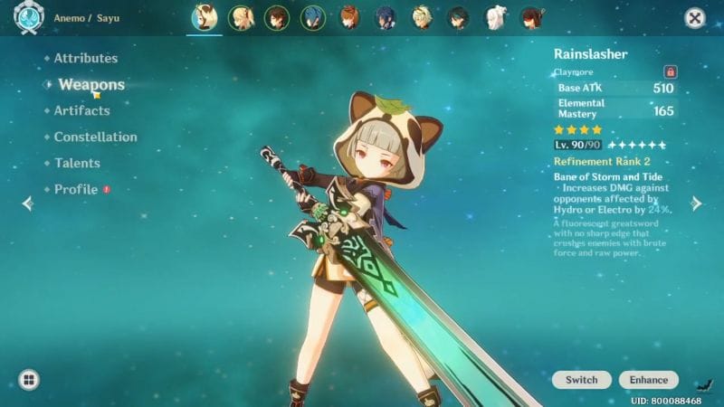 Best Genshin Impact Sayu build with Elemental Mastery priority