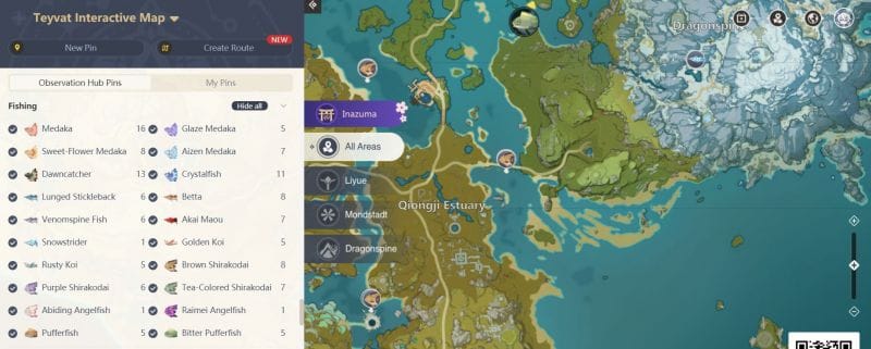 All Genshin Impact fishing spots on Interactive Map: How to find ...