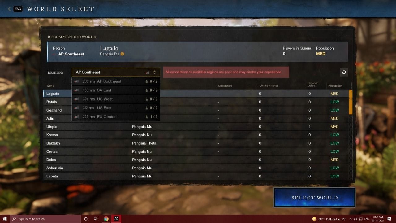 Which New World server is best for Indian players?