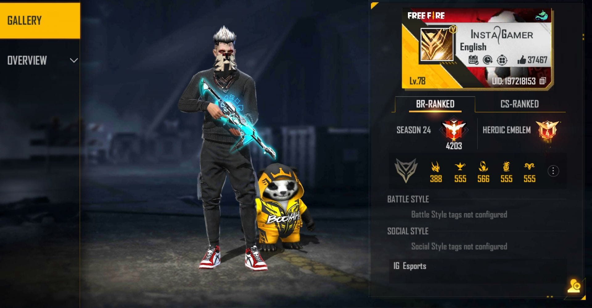 Insta Gamer's Free Fire ID, stats, monthly earning, channel rank, and more