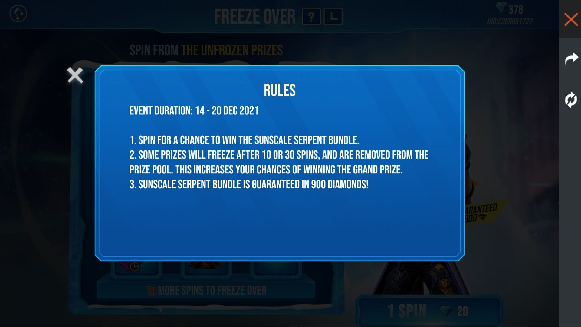 How to get Sunscale Serpent Bundle from Freeze Over event in Free Fire