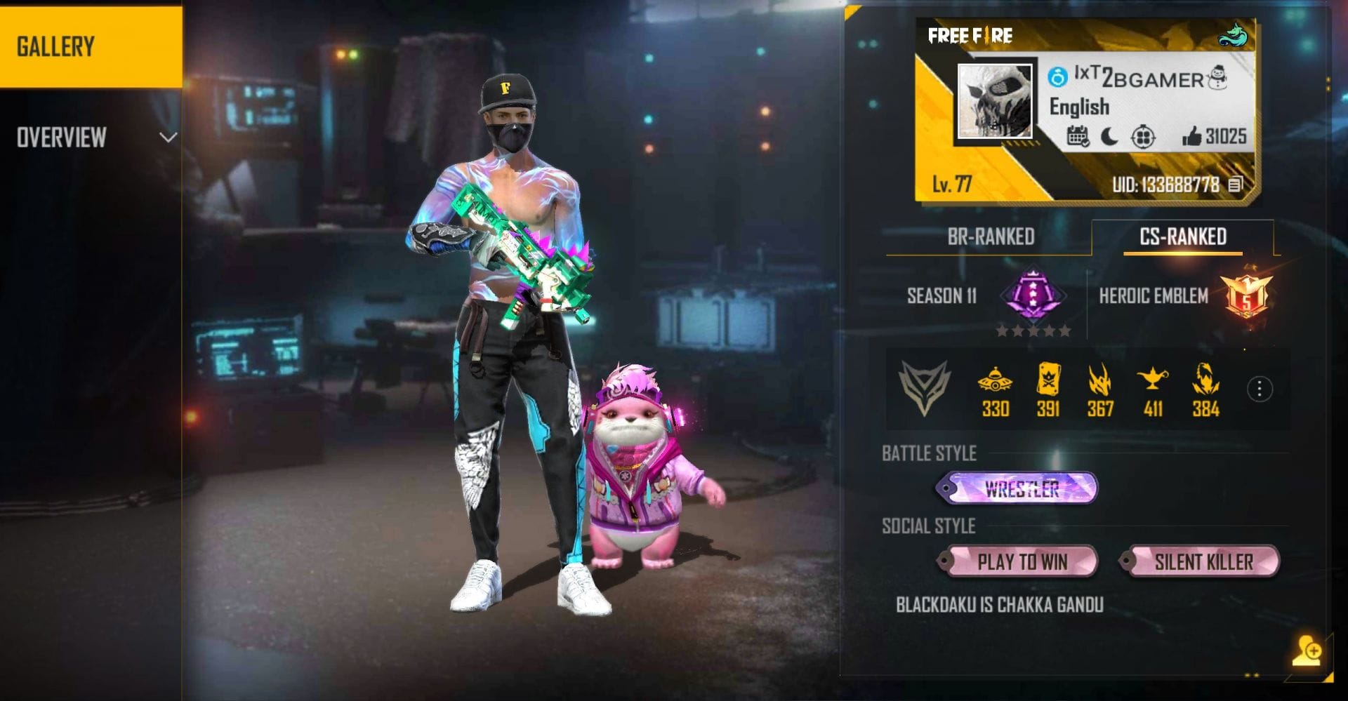 2B Gamer's Free Fire ID, K/D ratio, rank, monthly income and channel ...