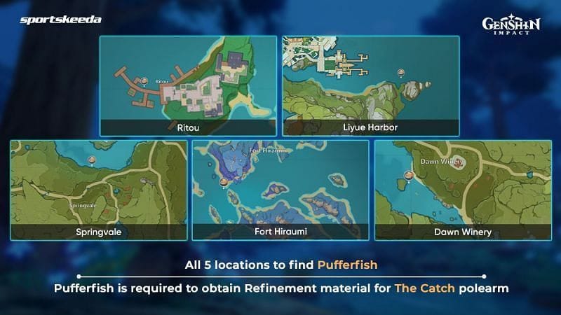 All Genshin Impact fishing spots for farming The Catch polearm ...