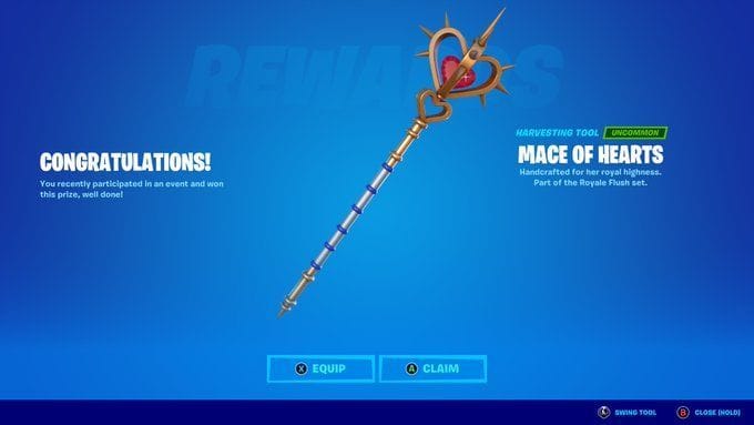 How to get the Mace of Hearts pickaxe for free in Fortnite Chapter 3