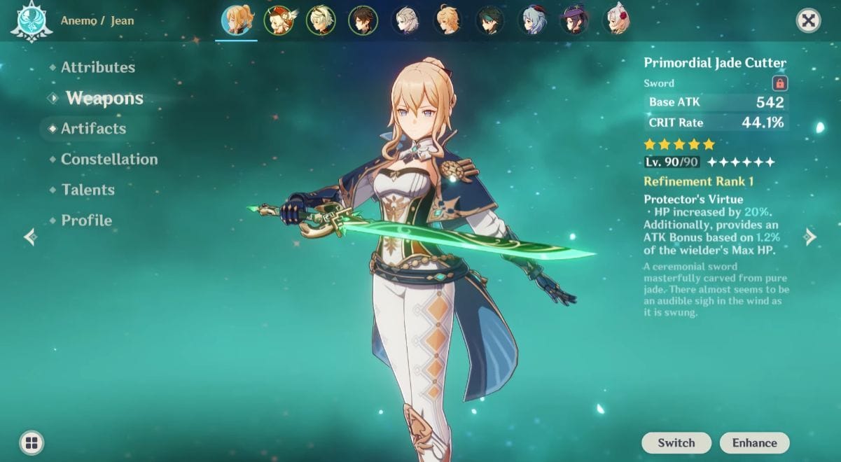 Primordial Jade Cutter in Genshin Impact: Suitable characters, stats ...