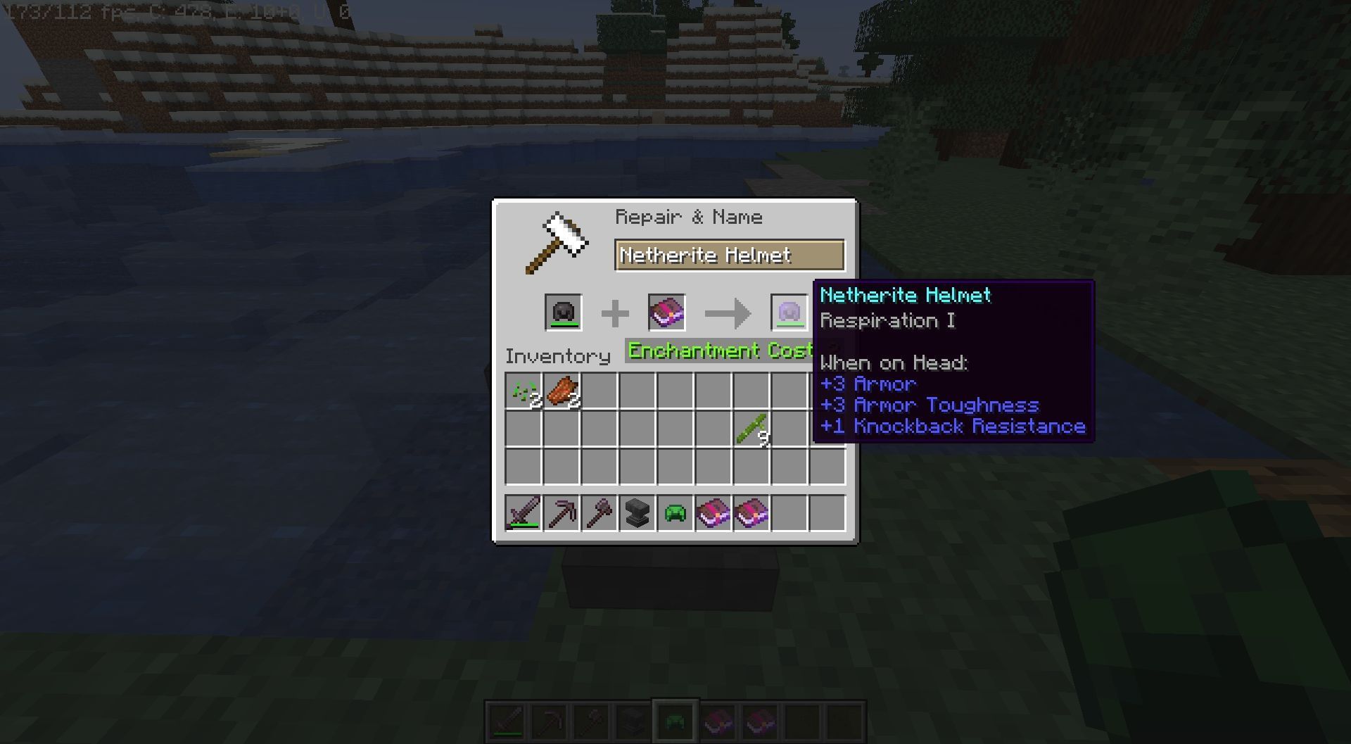 Different levels of the respiration enchantment in Minecraft