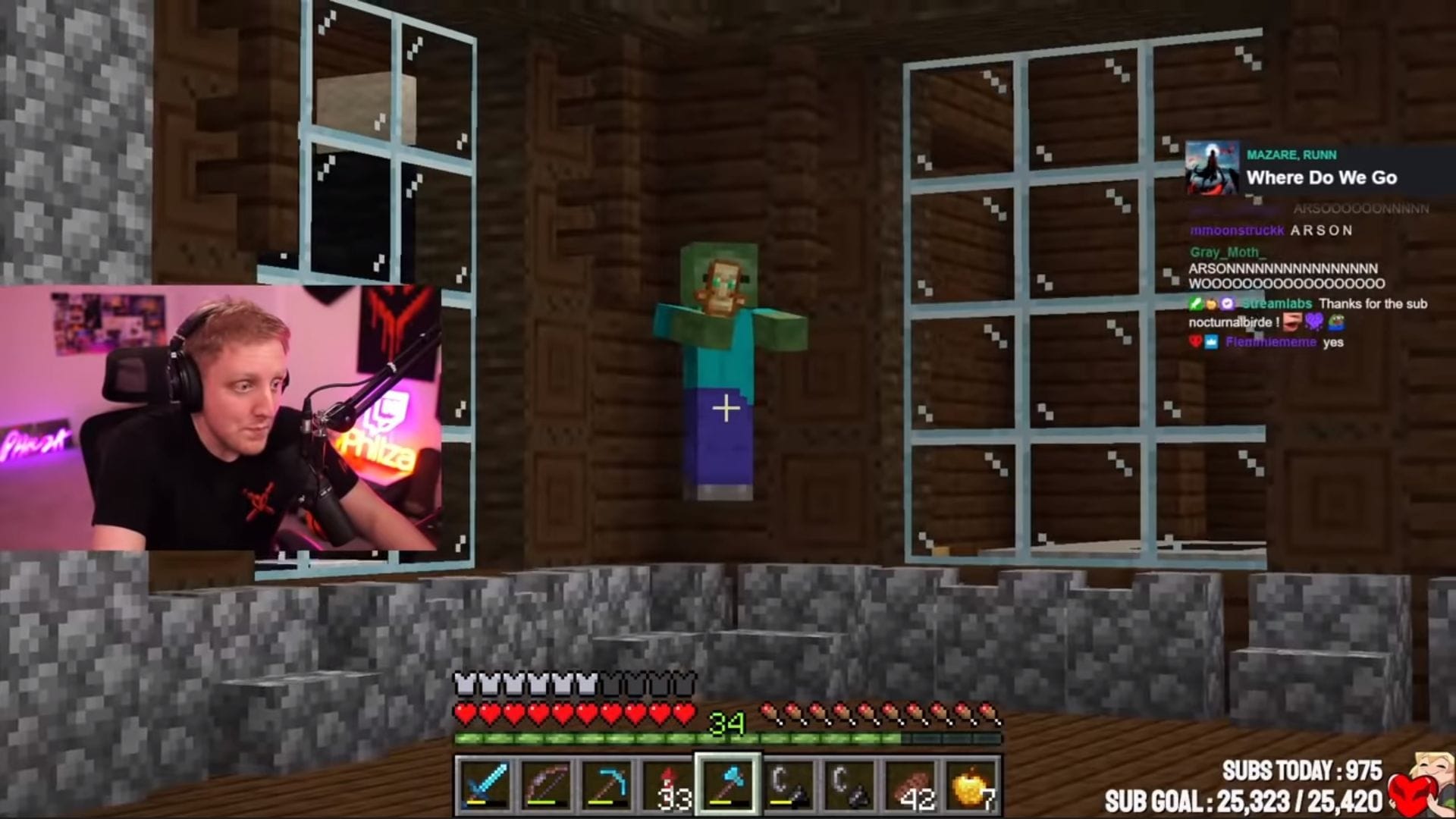 Minecraft streamer Ph1LzA finds a zombie holding a totem of undying