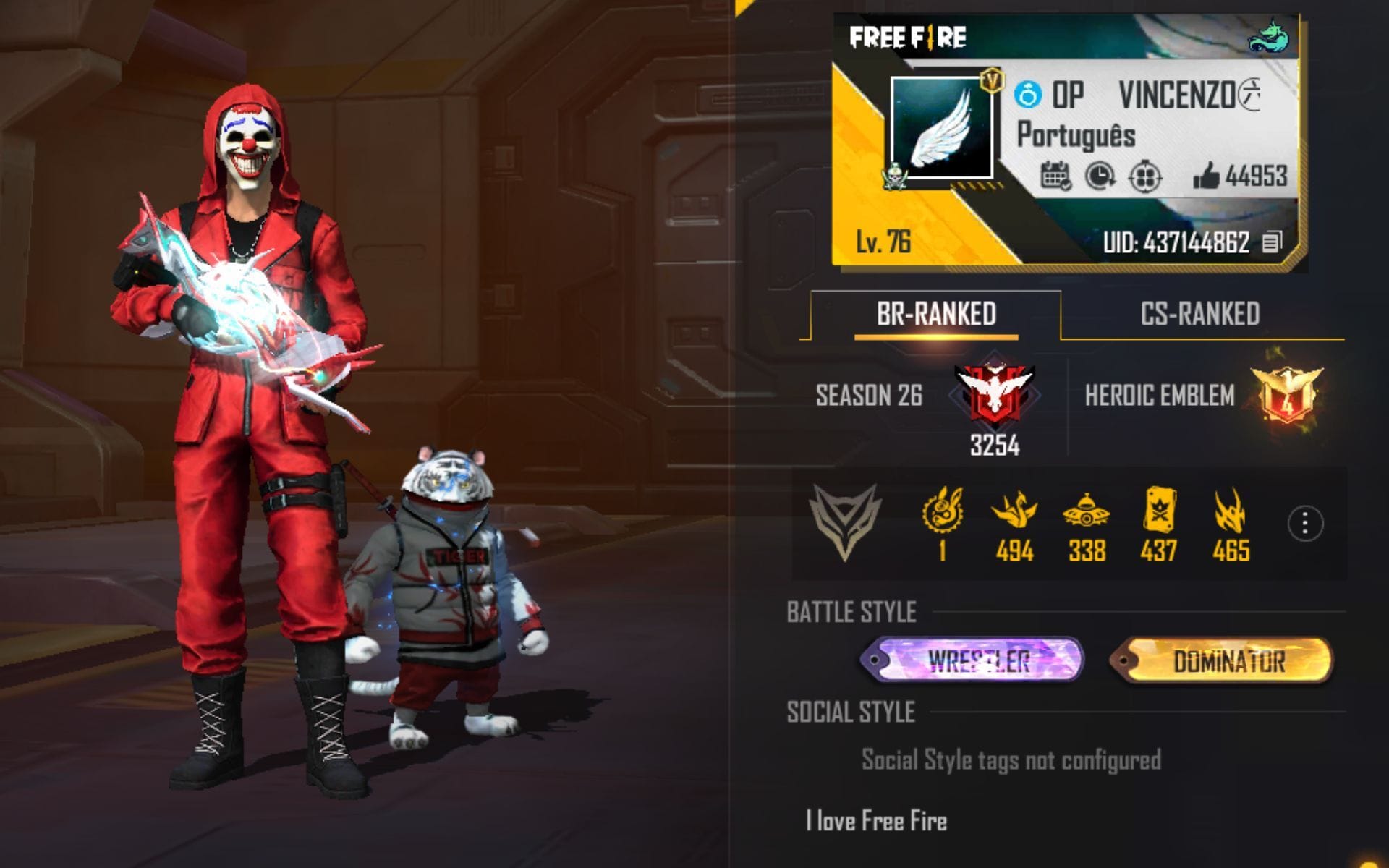 Vincenzo's Free Fire MAX ID, stats, rank, and monthly income details in March 2022
