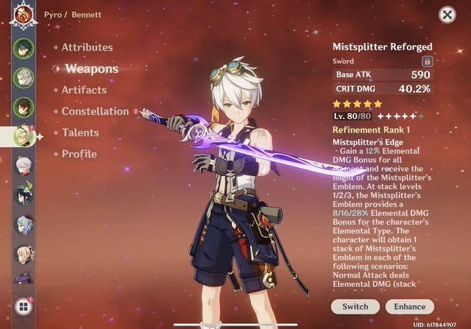 5 best characters for The Mistsplitter Reforged sword in Genshin Impact