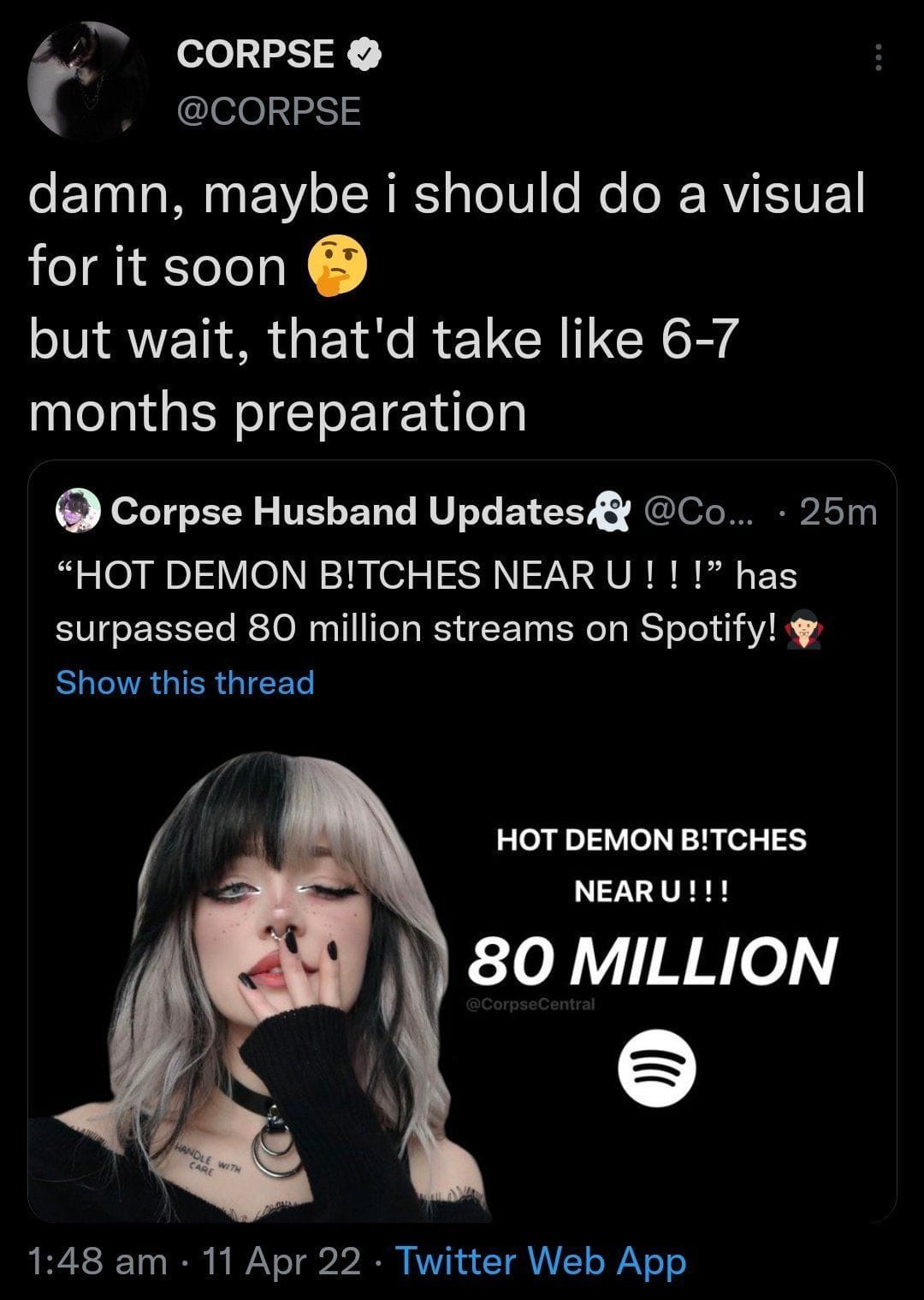 Corpse Husband shares snippet of the visuals for his song HOT DEMON B ...