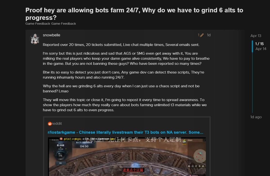 "Proof that they are allowing bots farm 24/7": Lost Ark player is irked ...