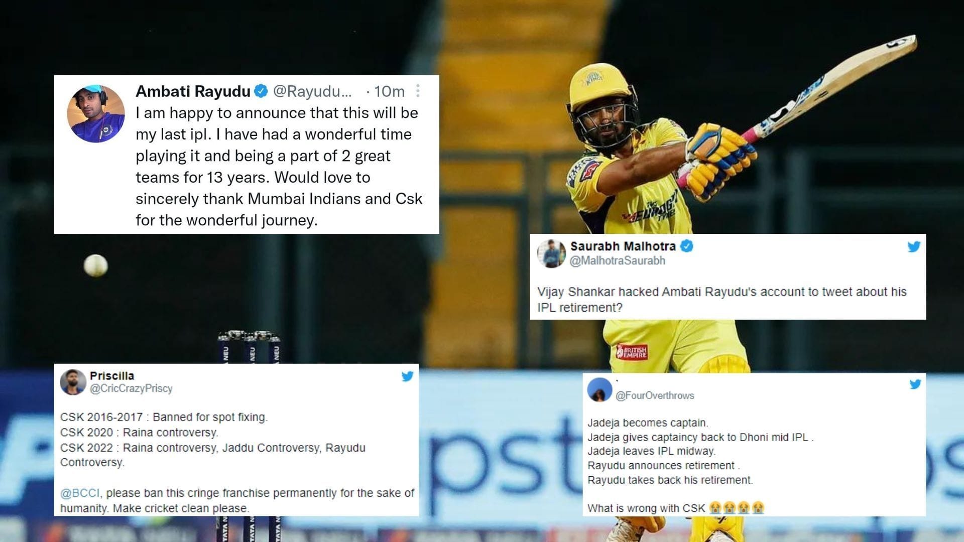 IPL 2022: "Please ban this cringe franchise permanently!"- Fans roast CSK after Ambati Rayudu ...