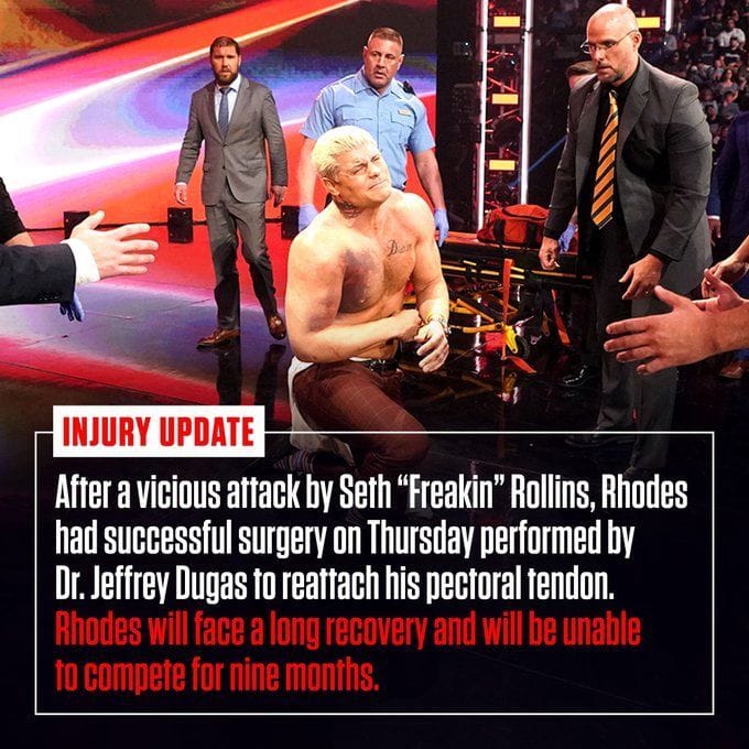 WWE shares update on Cody Rhodes' injury