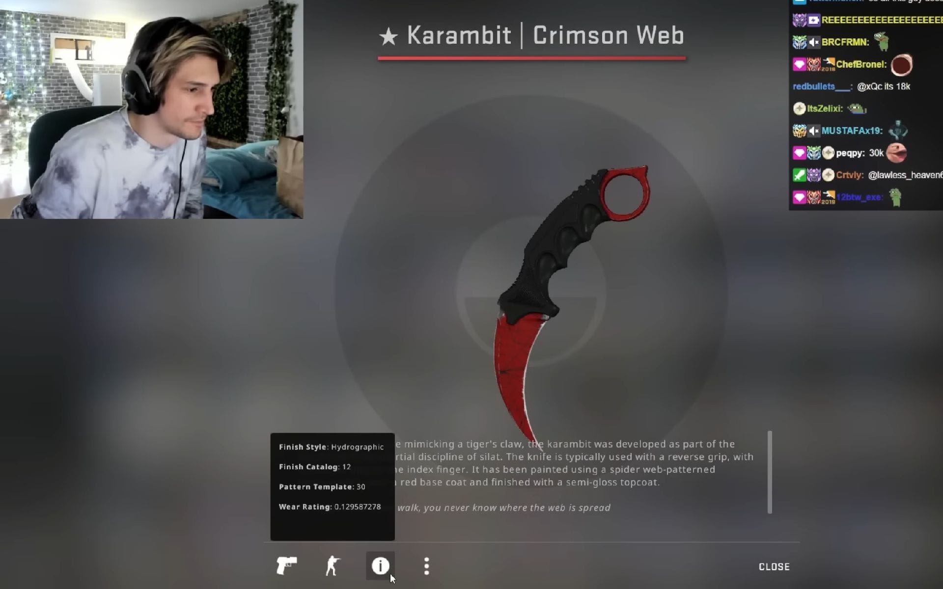 xQc unboxes Karambit Crimson Web and doesn’t realize the skin has a ...
