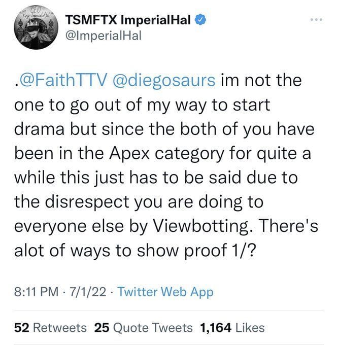 ImperialHal calls out Diegosaurs and FaithTTV for viewbotting