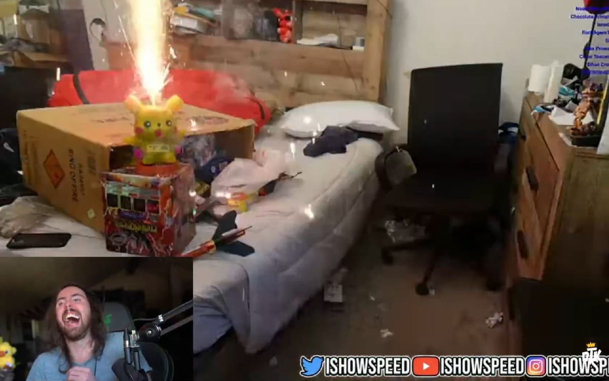 Asmongold loses it after watching IShowSpeed light up fireworks inside ...