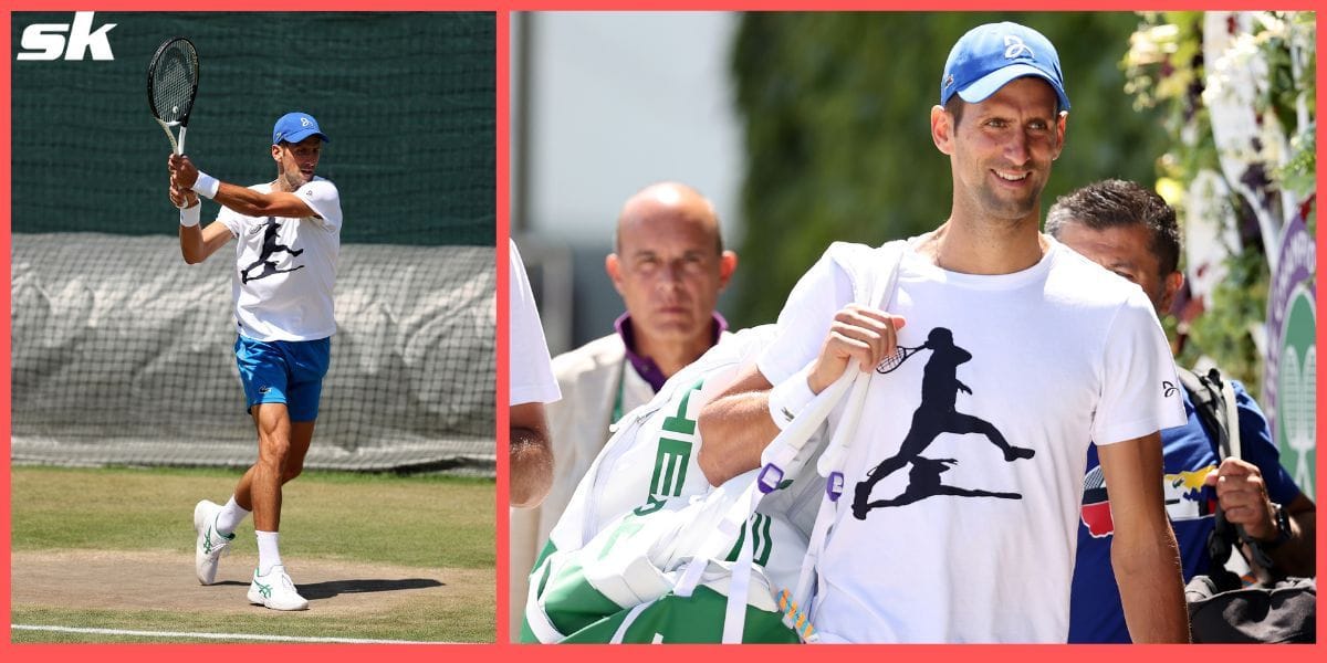 Novak Djokovic trains ahead of Wimbledon final