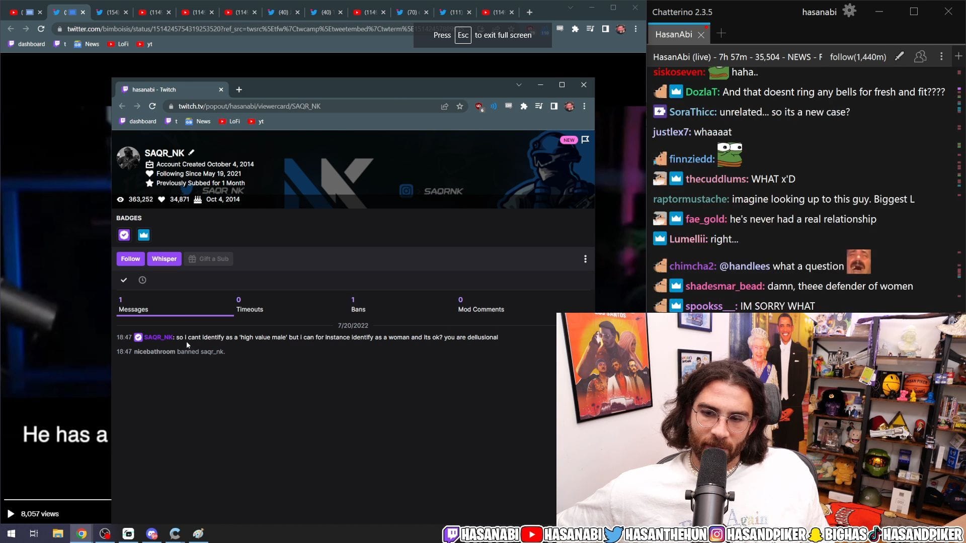 HasanAbi calls out partnered streamer that got banned in his chat for ...