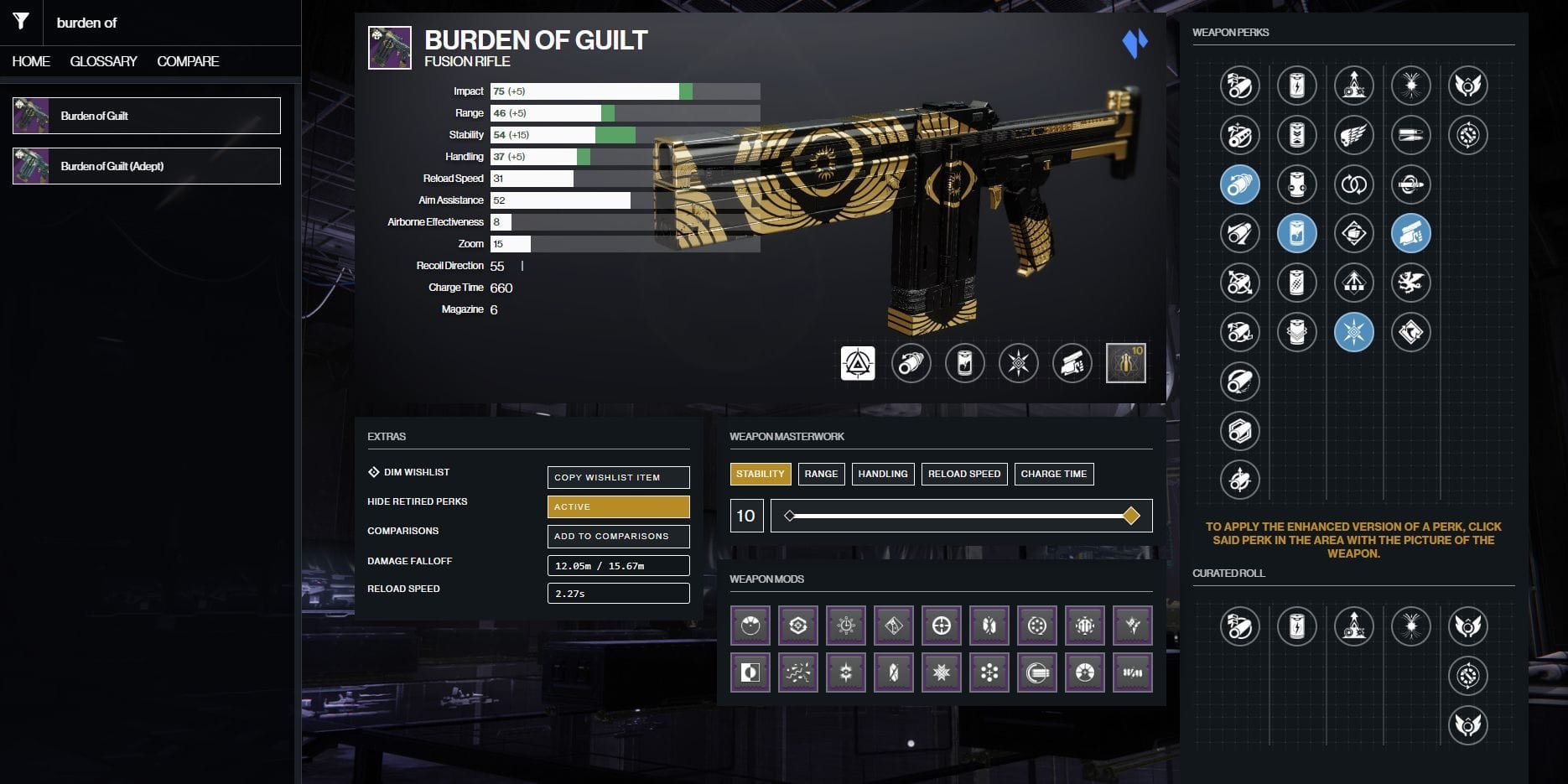 Burden of Guilt god roll guide for Destiny 2 PvP and PvE