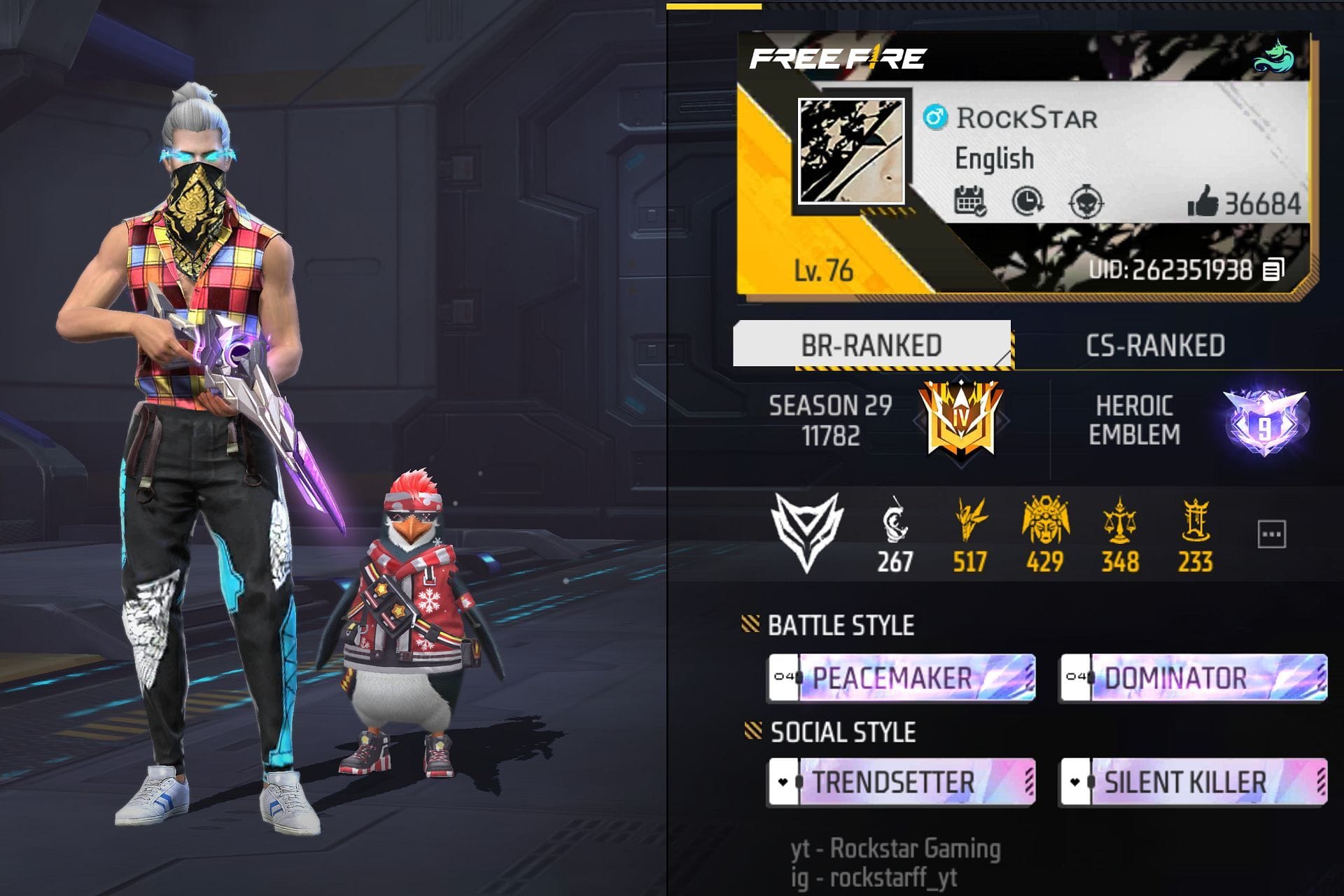 Rockstar Gaming's Free Fire MAX ID, stats, K/D ratio, real name ...