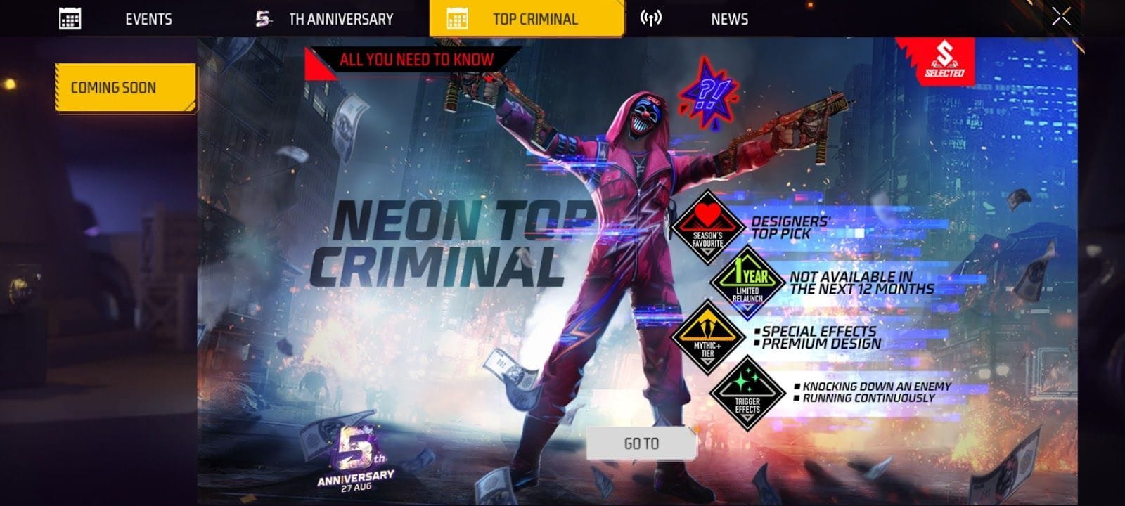 Neon Top Criminal bundle in Free Fire MAX: Release date, special ...