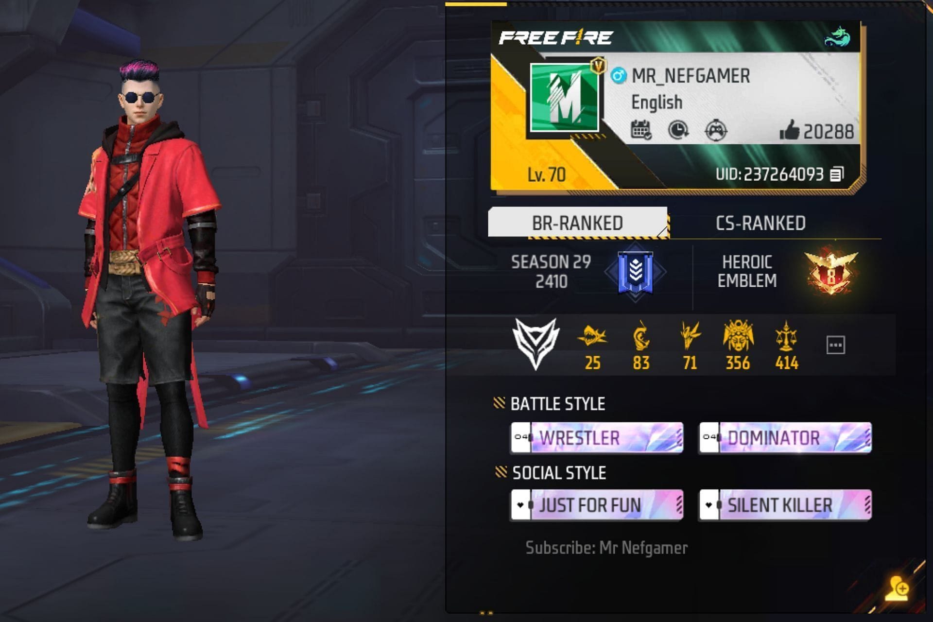 Mr Nefgarmer Free Fire MAX ID, Stats and other details, Mr Nefgarmer की ...