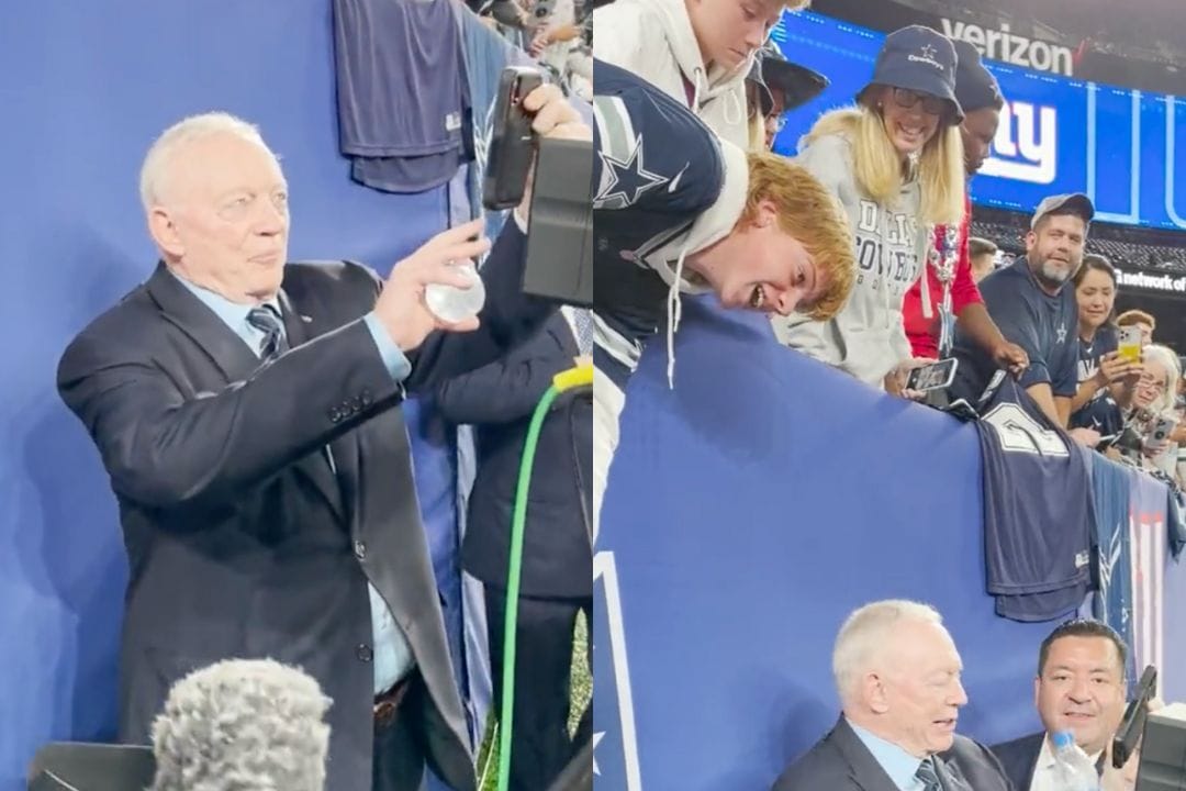 Jerry Jones attempts selfie at MNF game as security guard comes in as ...