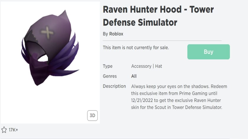 How to get Raven Hunter Hood for free in Roblox?