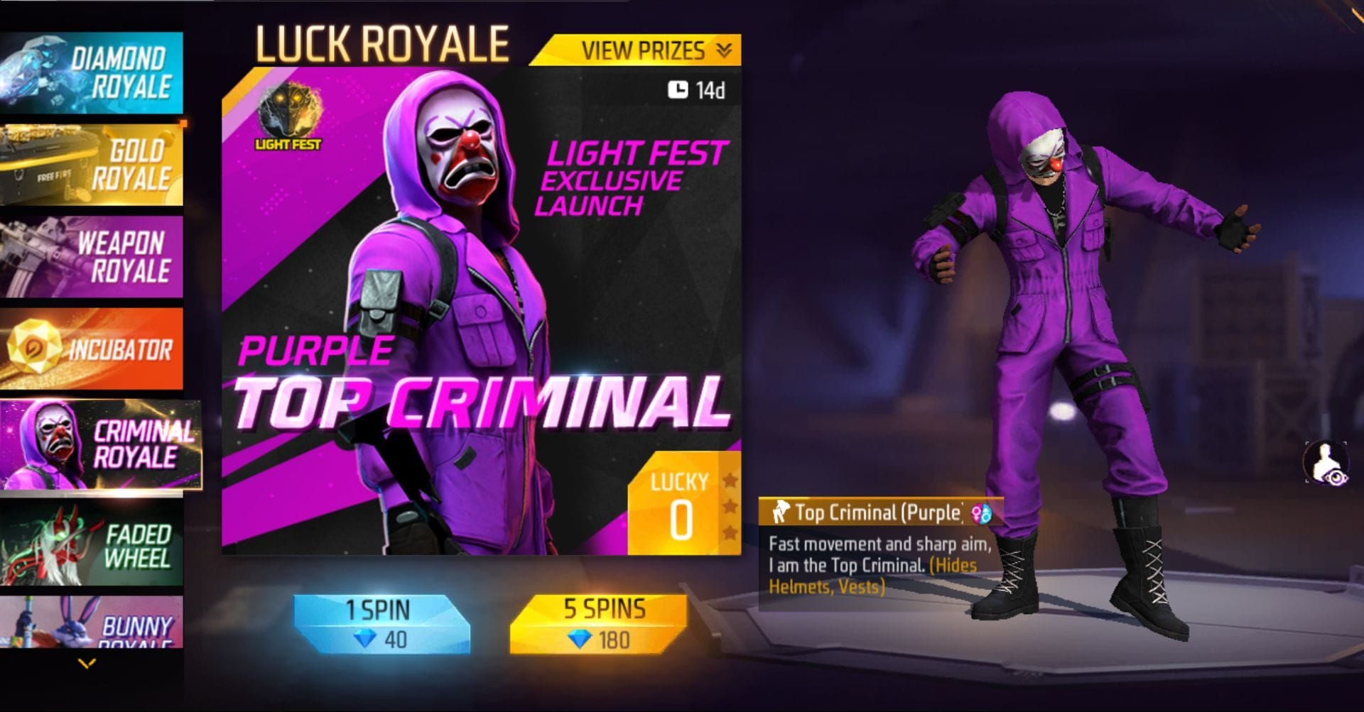 How to get Purple Top Criminal Bundle in Free Fire through Criminal ...