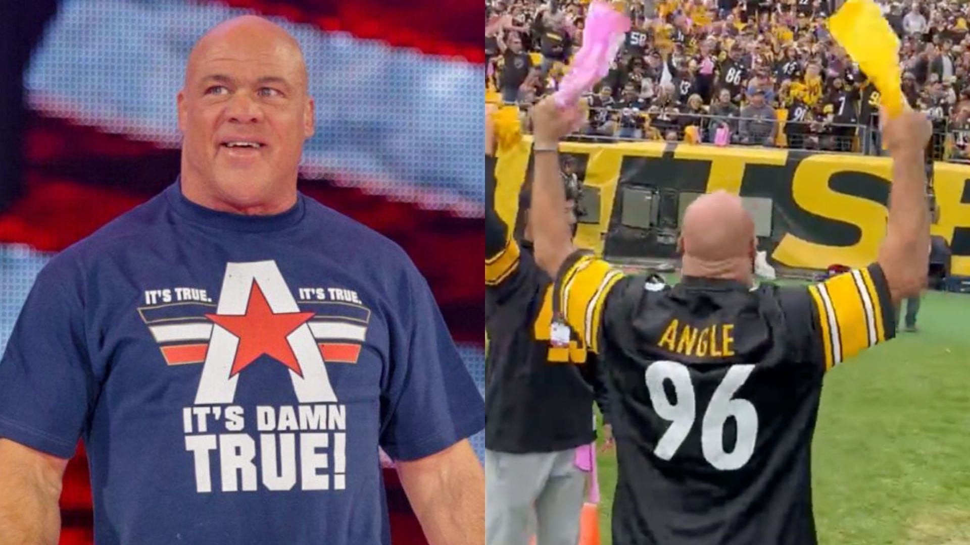WWE legend Kurt Angle appeared at the Steelers game today