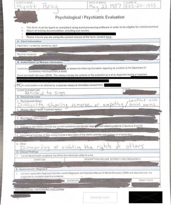 [PHOTO] Bray Wyatt's psychiatric evaluation form revealed on SmackDown