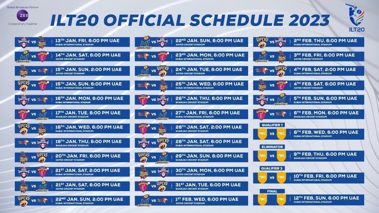 ILT20: Full schedule of matches with venues and timings of the UAE ...