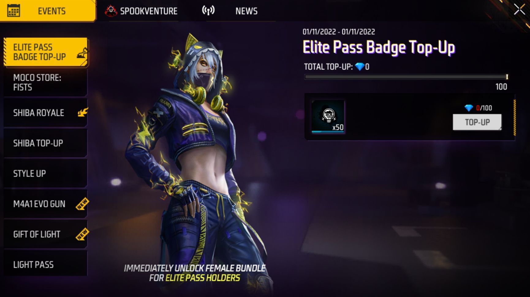 Free Fire MAX Elite Pass Badge Top-Up: Get free Voltage Vengeance Badges