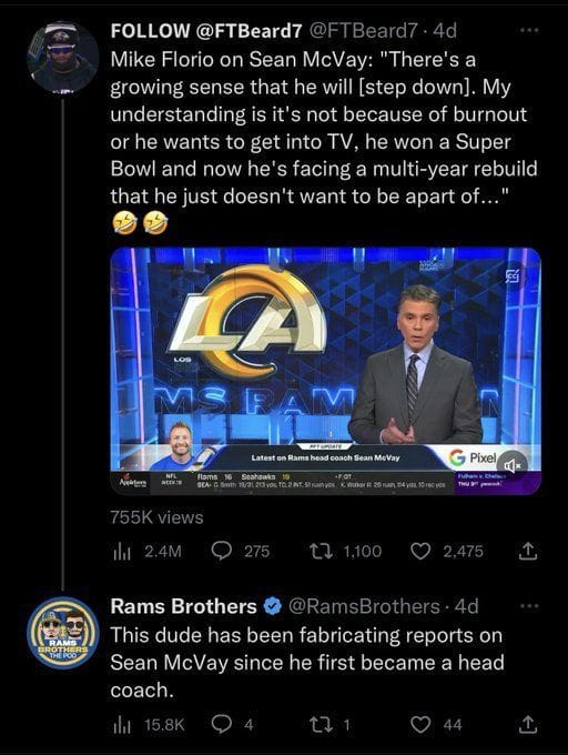 NFL fans clown reporter’s failed prediction about Sean McVay’s Rams return