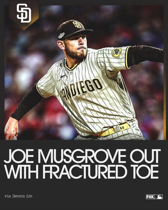 Joe Musgrove suffers broken toe, marking a devastating hit to the San ...