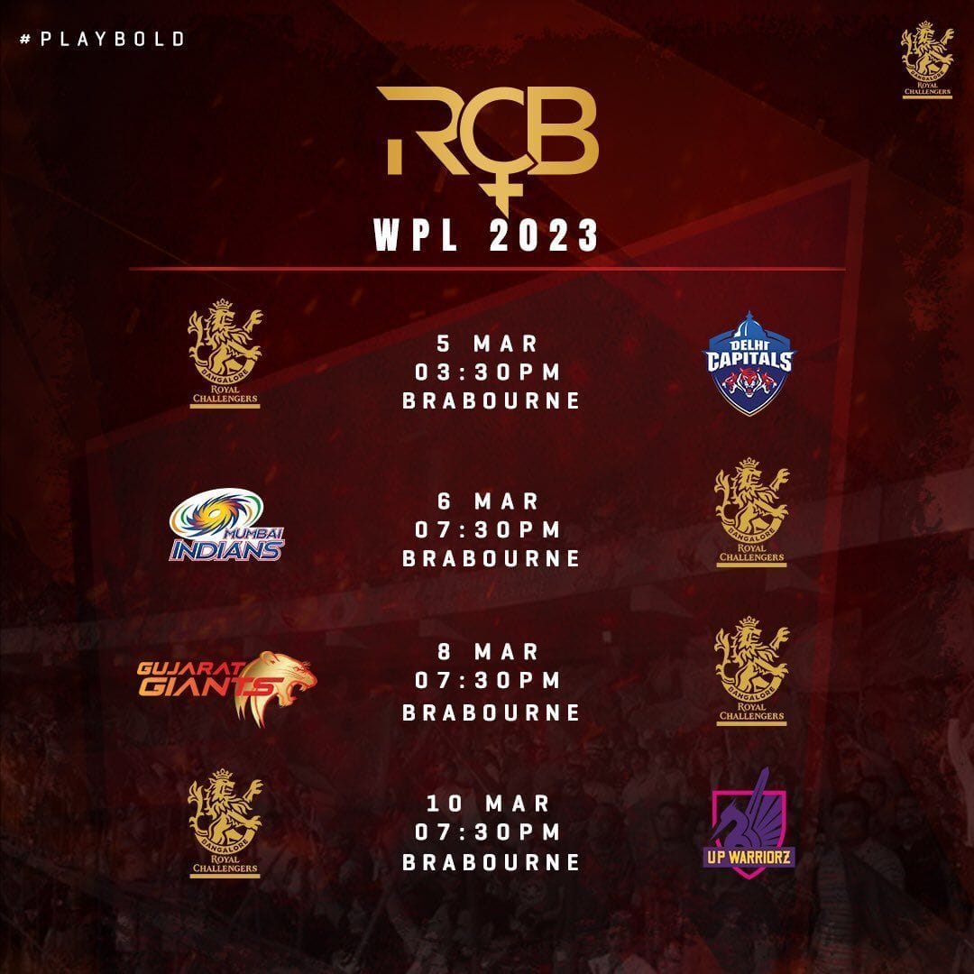 RCB Womens Schedule WPL 2023 - RCB Next Match & Upcoming Match Schedule