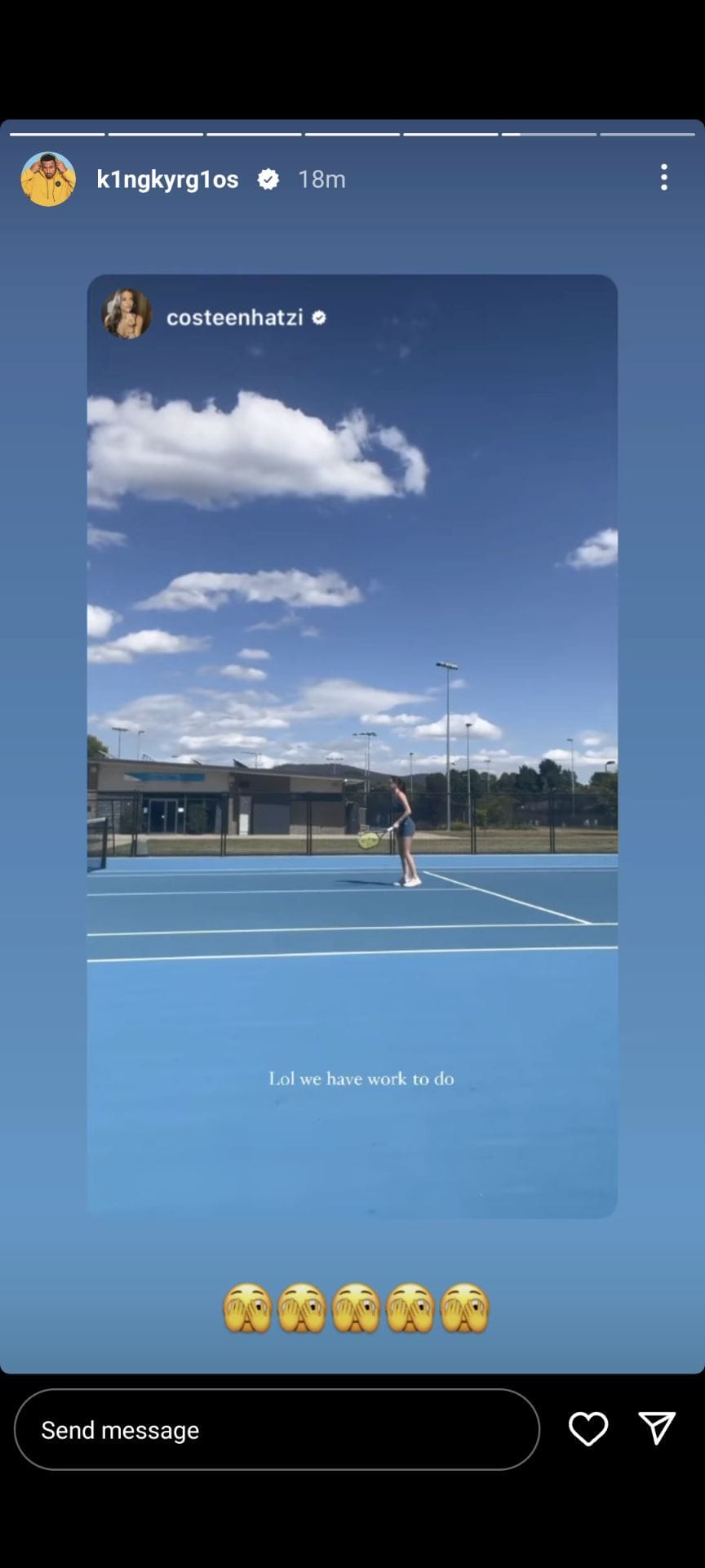 Nick Kyrgios reacts to girlfriend Costeen Hatzi's skills on the tennis ...