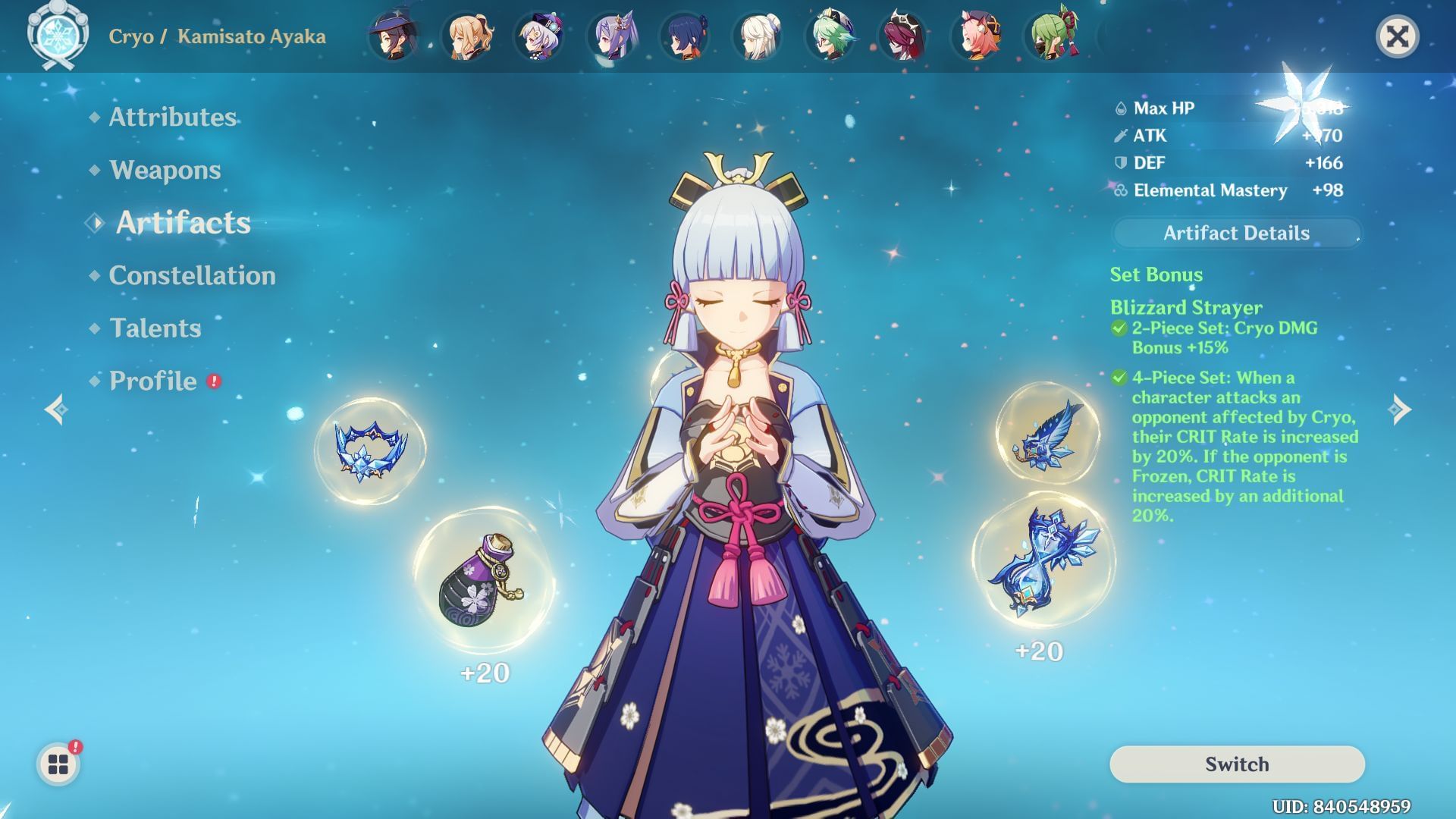 Best F2P (Free-to-play) Ayaka build in Genshin Impact: Artifacts, weapons, and talent priority