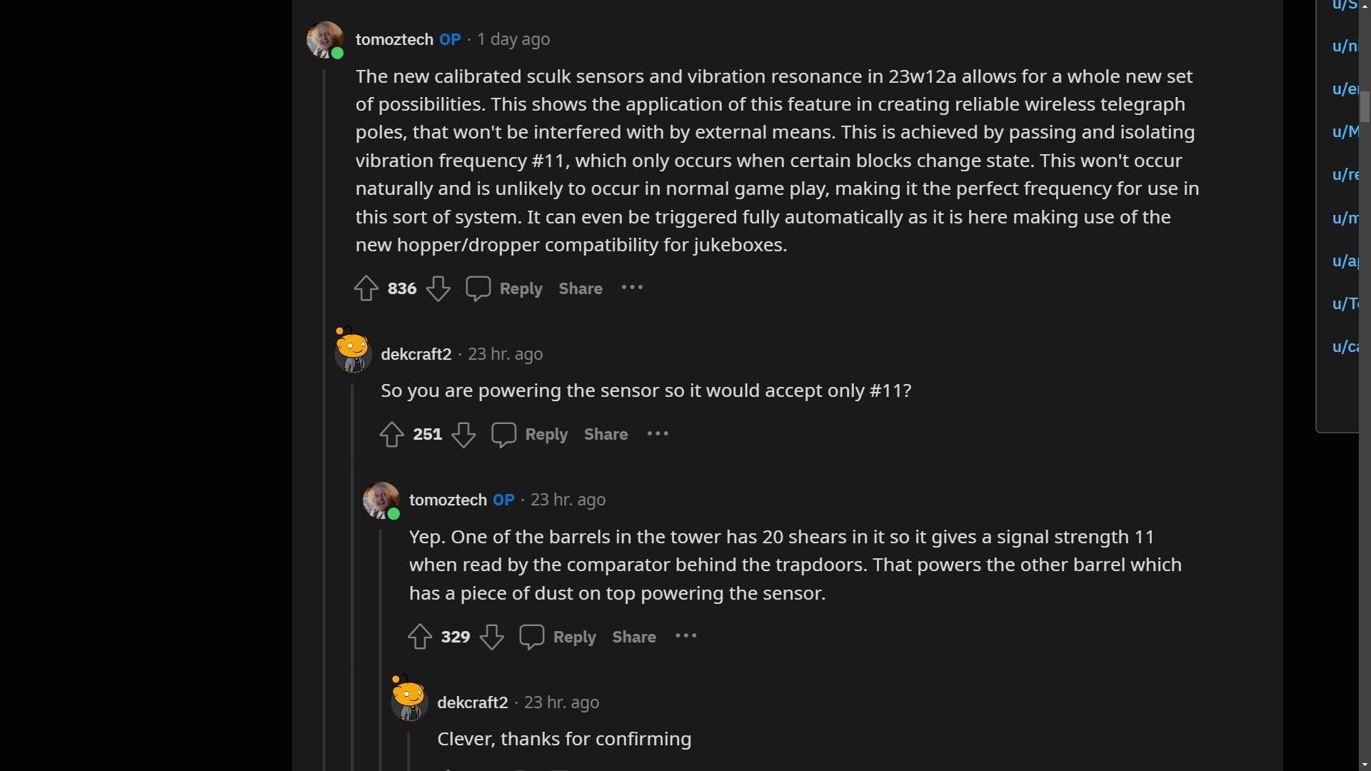 Minecraft player uses new calibrated sculk sensors to make working ...