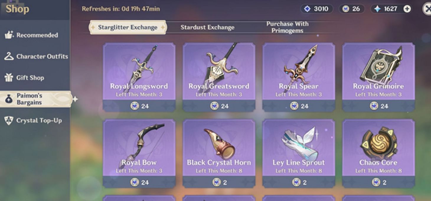 Genshin Impact April 2023 Paimon's shop: Starglitter shop characters ...