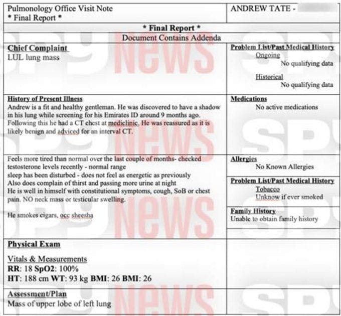 Andrew Tate: BREAKING: Andrew Tate may have lung cancer, alleged ...