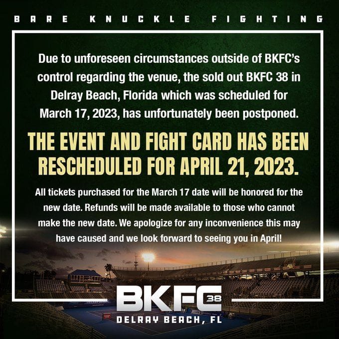 BKFC 38: Sold-out BKFC card in Florida gets canceled, new date announced